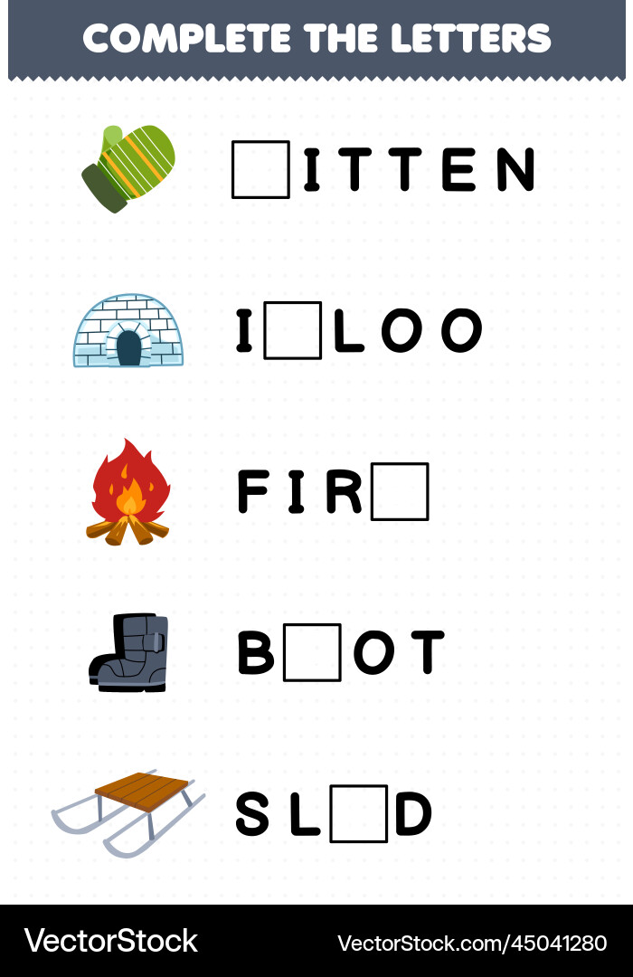 Education game for children complete the letters Vector Image