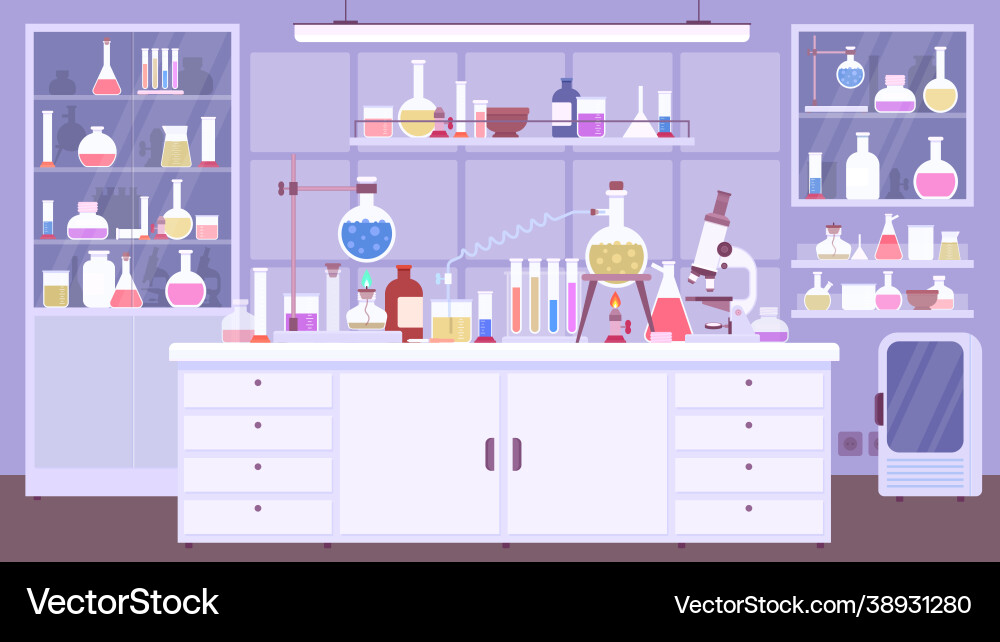 Flat chemical lab room interior with scientist Vector Image