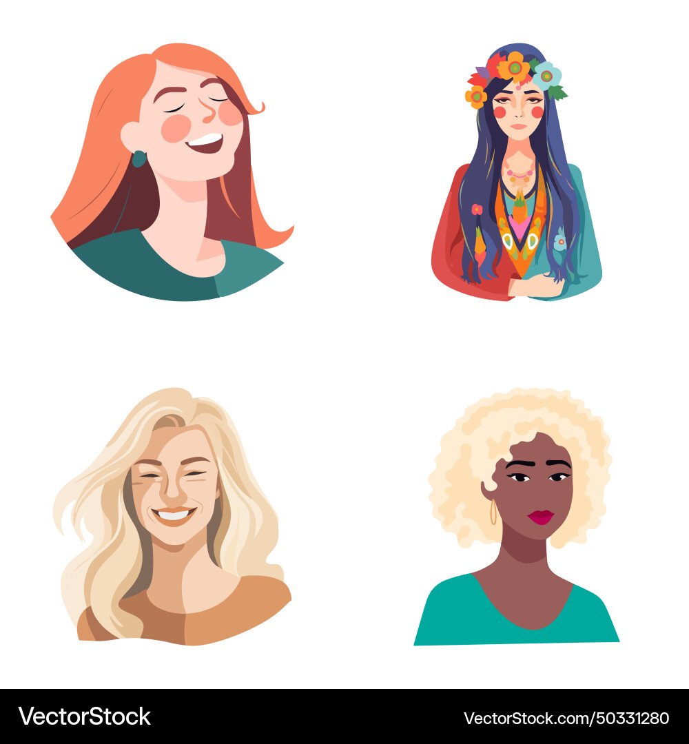 People avatars flat icon set isolated on white Vector Image
