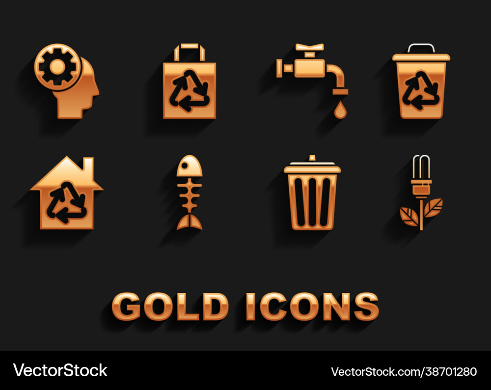 Set fish skeleton recycle bin with recycle symbol Vector Image