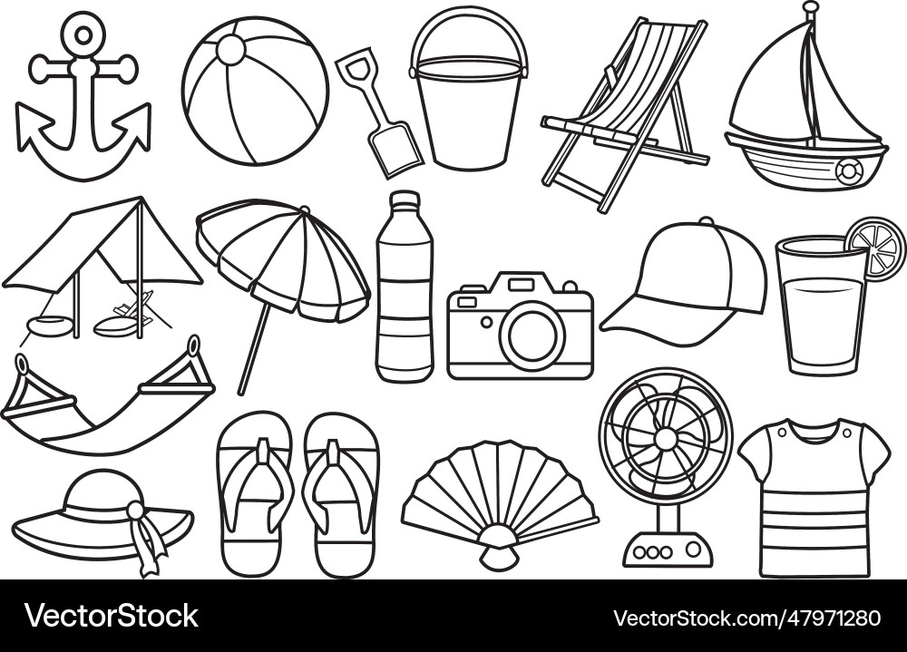 Set of white and black summer beach elements Vector Image
