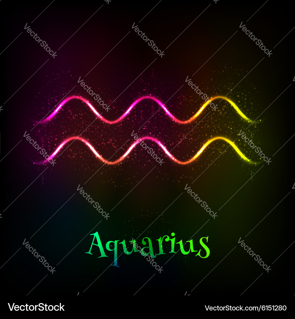 Shining neon zodiac aquarius symbol Royalty Free Vector