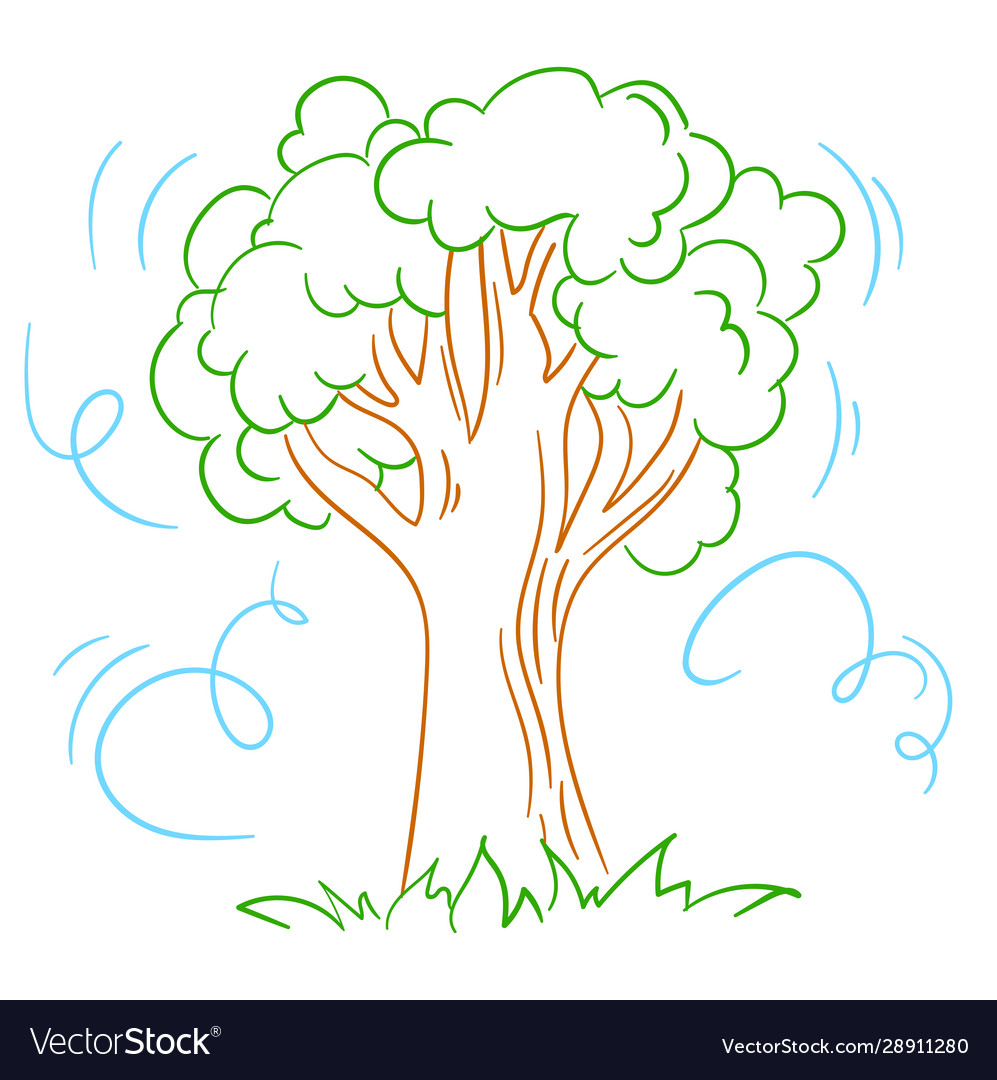 Tree in wind linear Royalty Free Vector Image - VectorStock