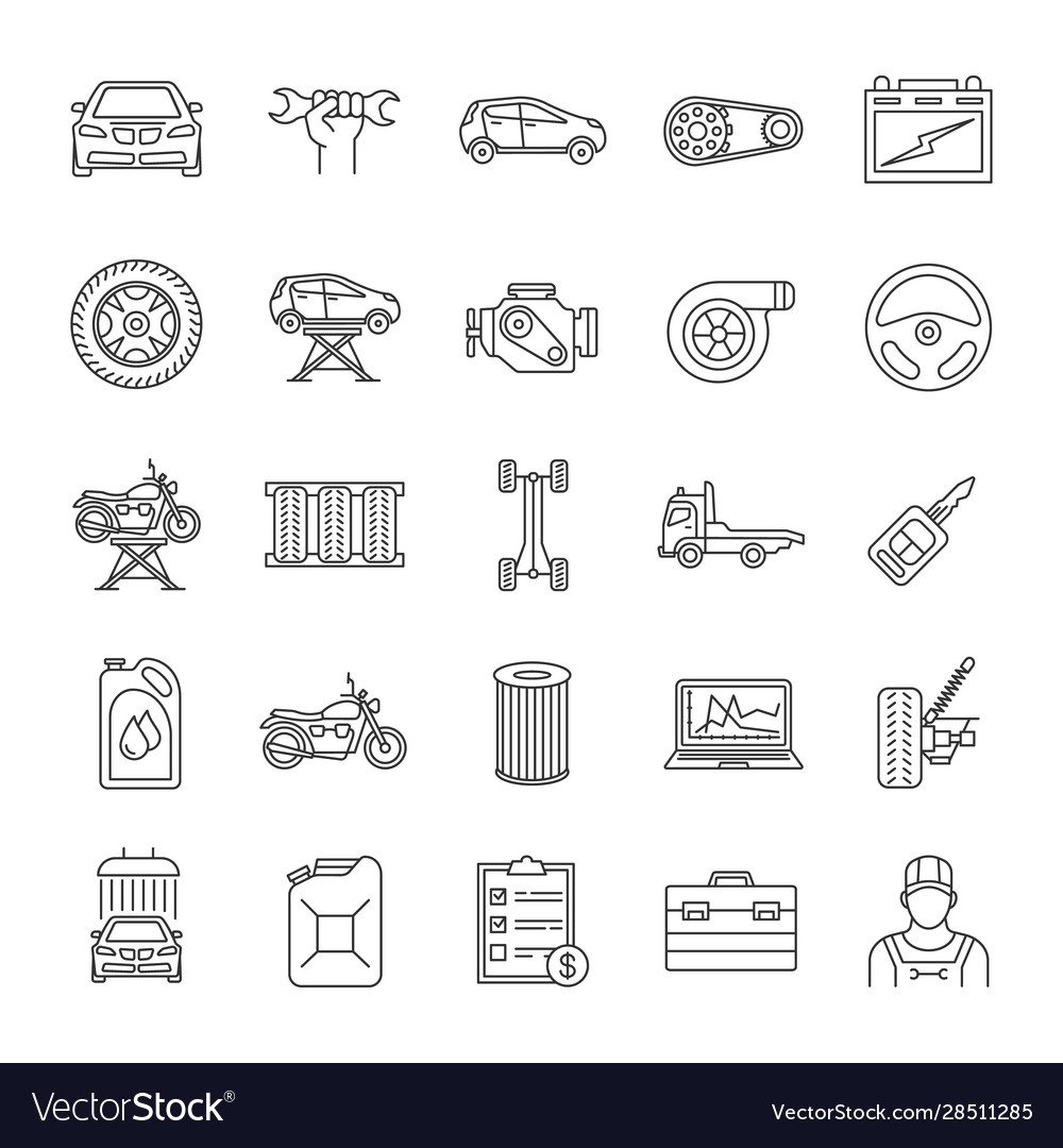Auto workshop linear icons set Royalty Free Vector Image Auto workshop linear icons set Royalty Free Vector Image