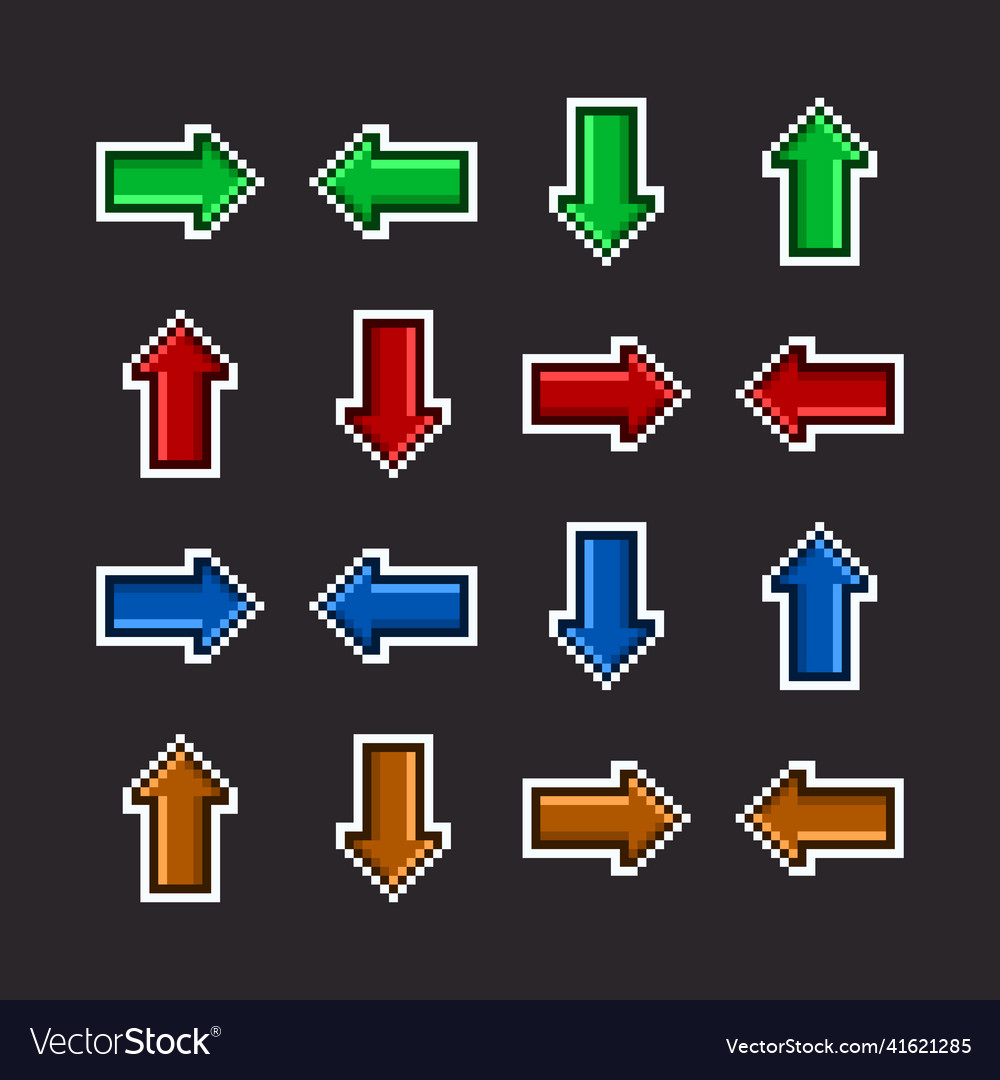 Colorful arrows stickers in pixel art style Vector Image