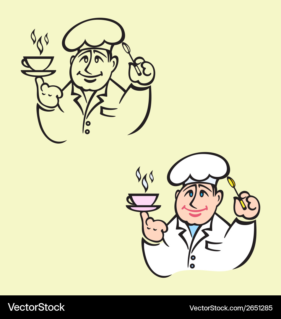 Cook with spoon and cup of tea Royalty Free Vector Image