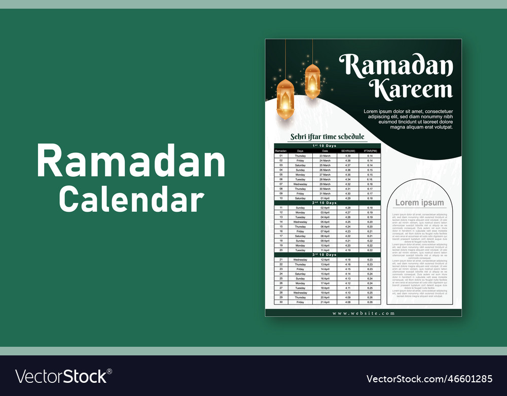 Ramadan calendar and sehri iftar time schedule Vector Image