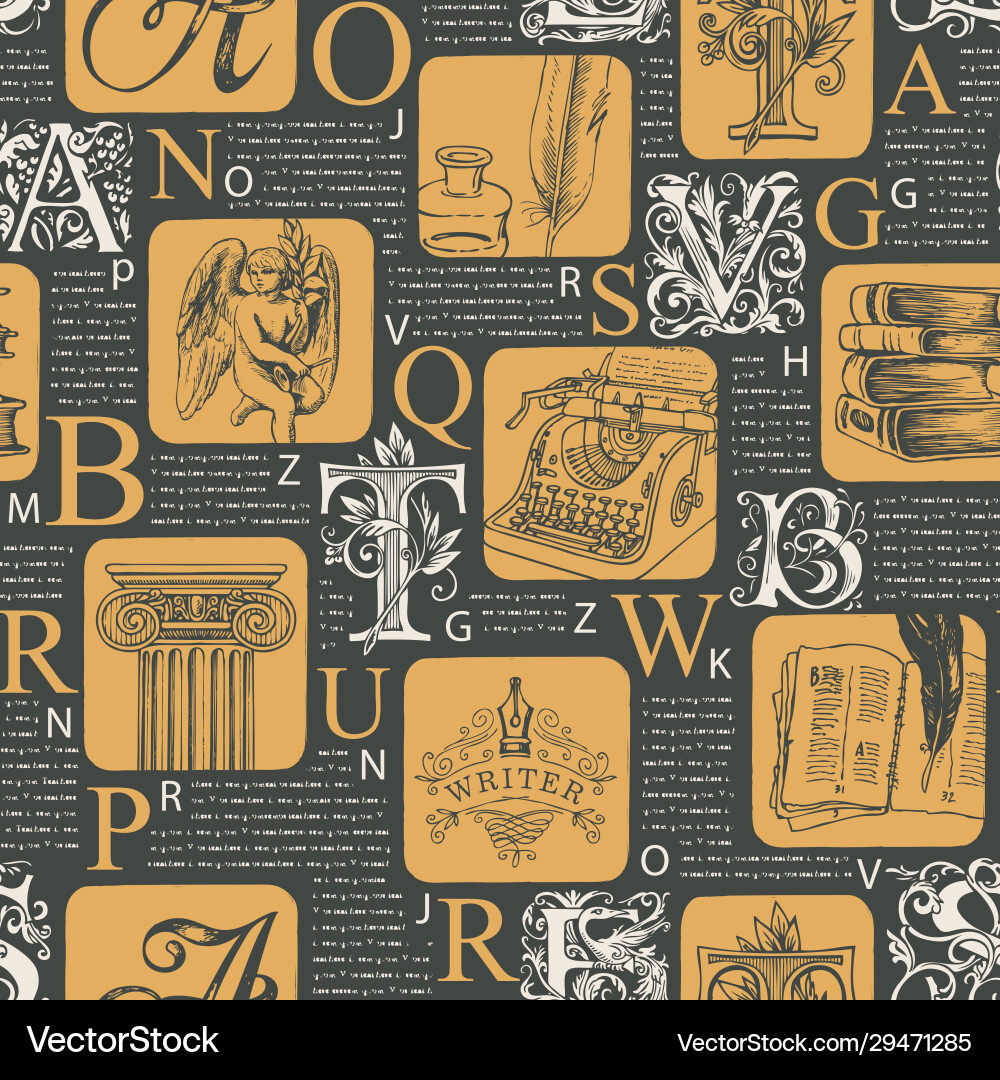 Seamless pattern with capital letters and sketches