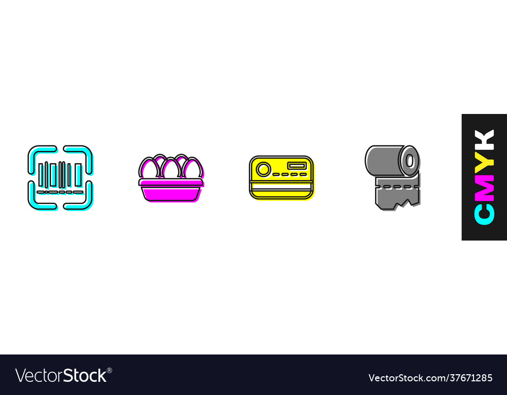 Set scanner scanning bar code chicken egg box Vector Image