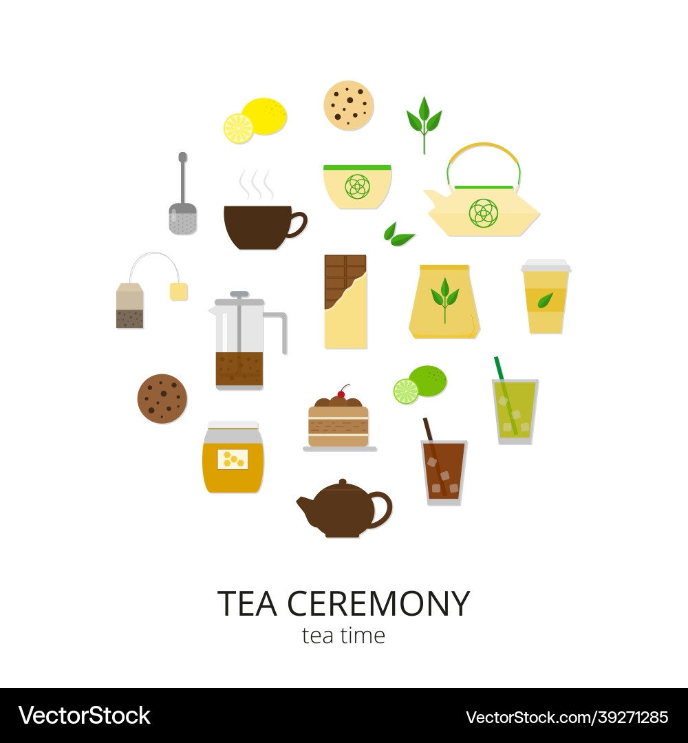 Tea ceremony symbols in circle Royalty Free Vector Image