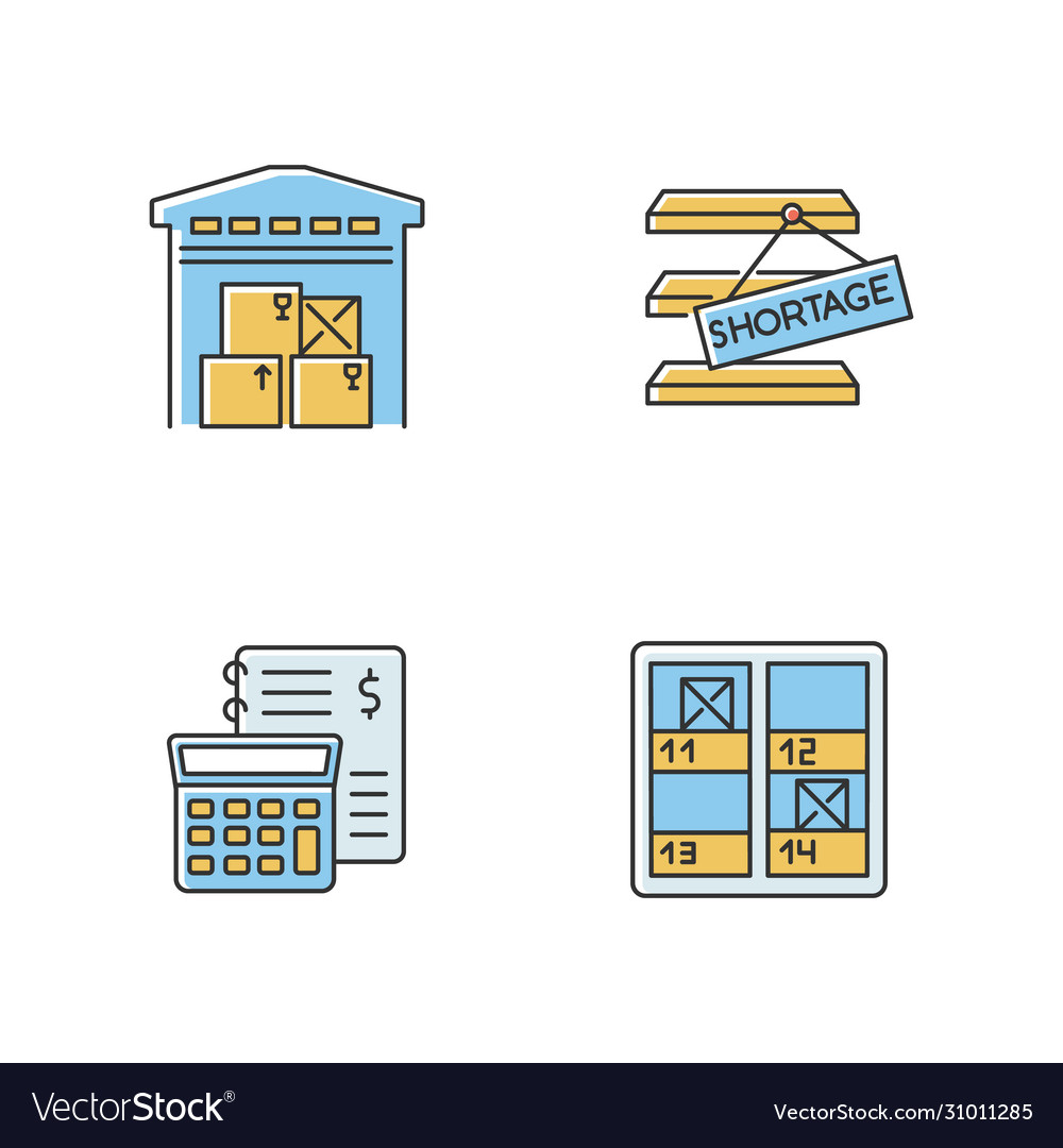 Warehouse management rgb color icons set goods Vector Image