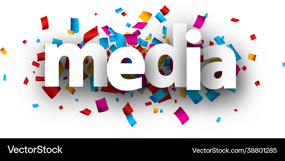 White media sign over confetti background Vector Image