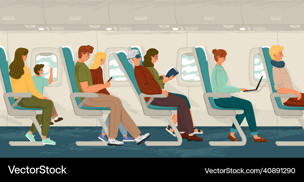 Airplane cabin interior with people aboard hand Vector Image