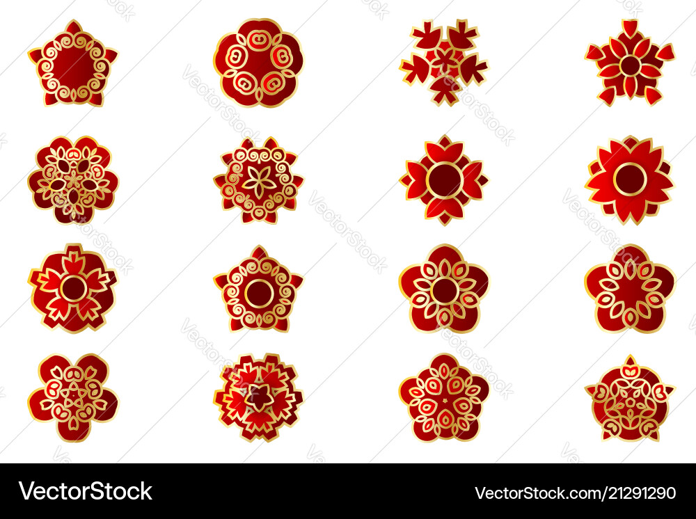 Asian china japan eastern flower set Royalty Free Vector