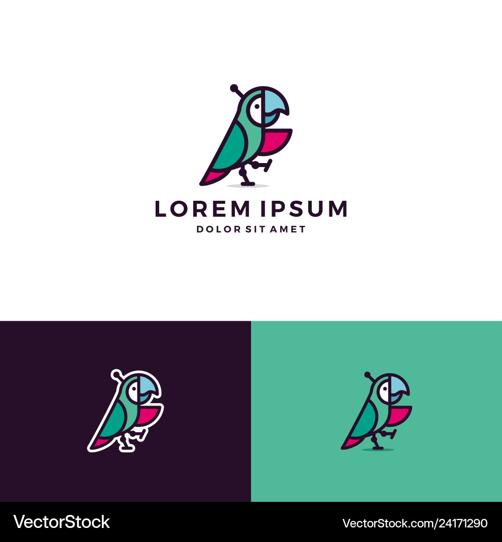 Bird robot parrot mascot character logo Royalty Free Vector