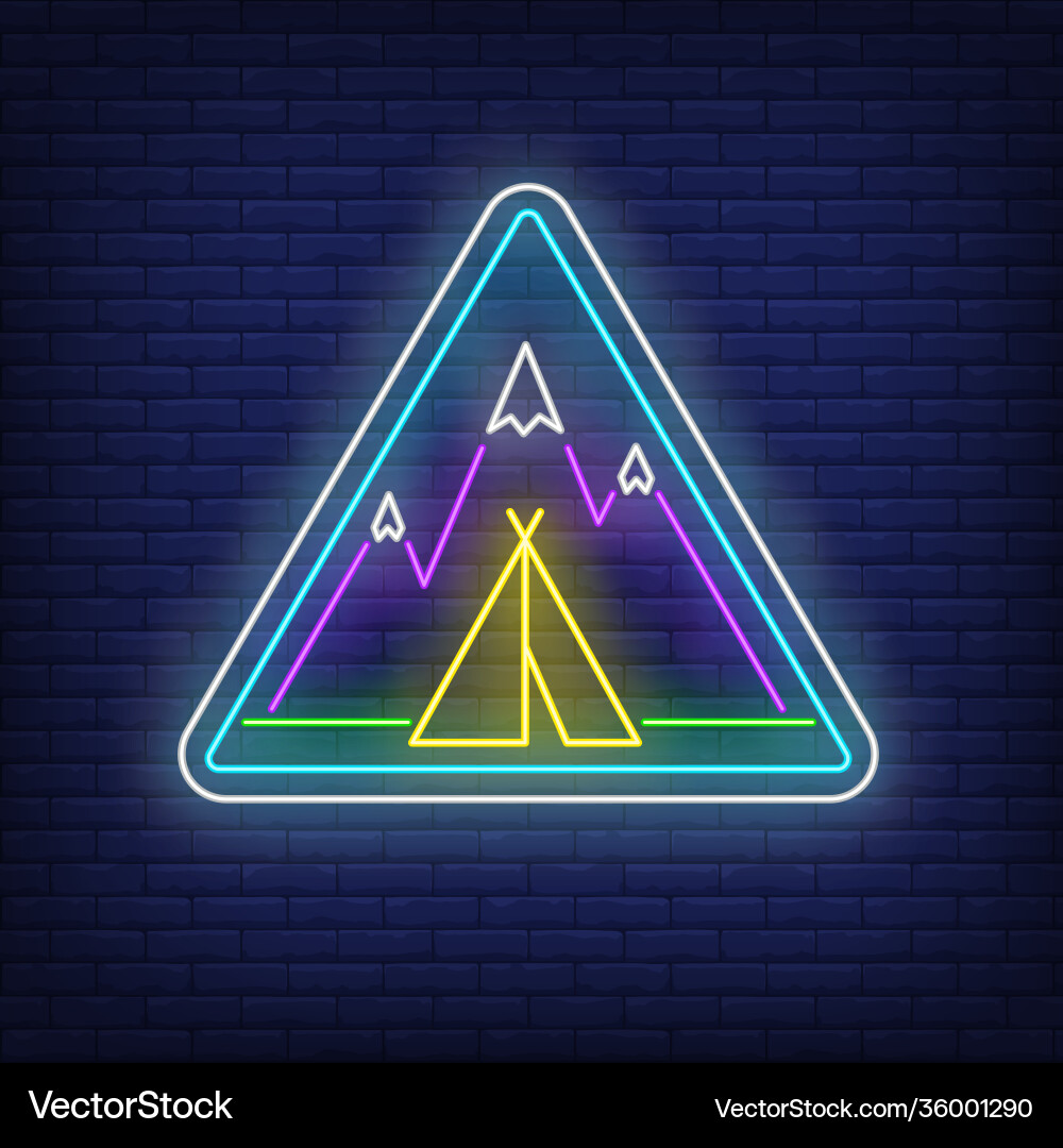 Camp in mountains neon sign Royalty Free Vector Image