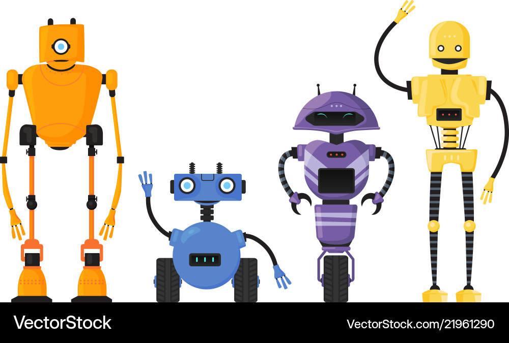 Cute detailed robot set isolated cartoon Vector Image