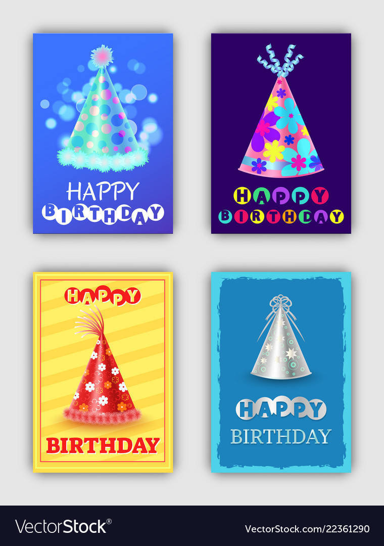 Happy birthday set bright celebrating cards Vector Image