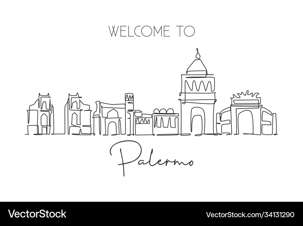 One continuous line drawing palermo city skyline Vector Image