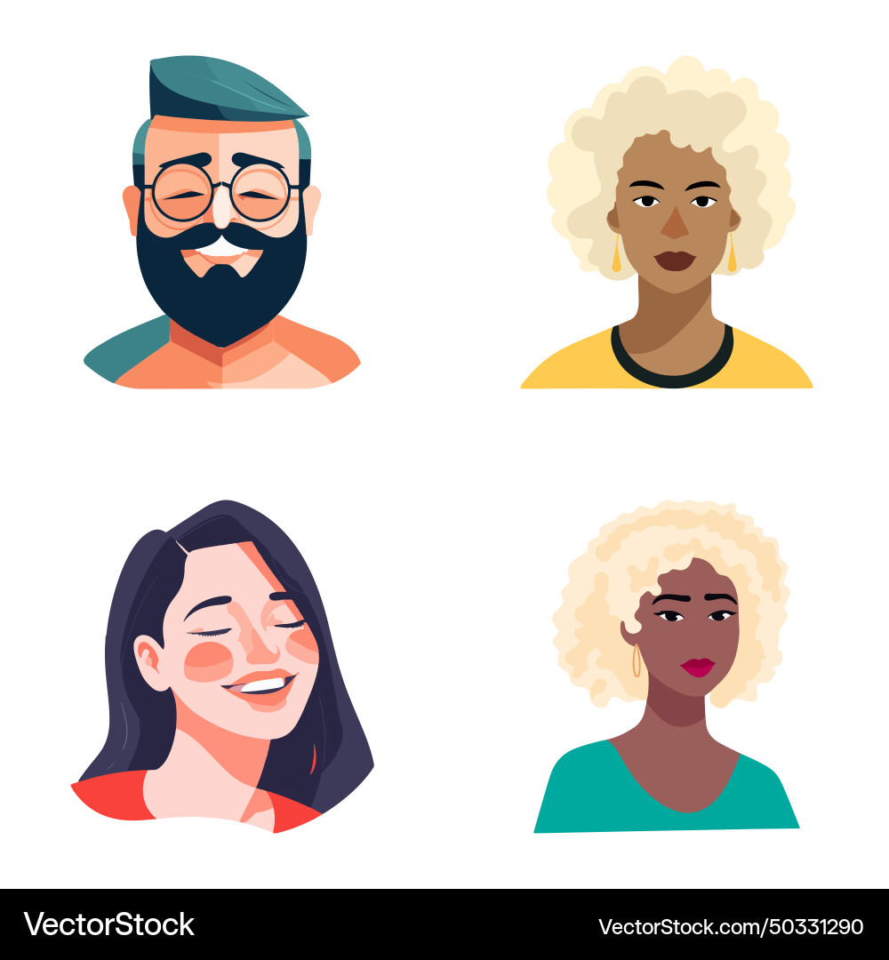 People avatars flat icon set isolated on white Vector Image