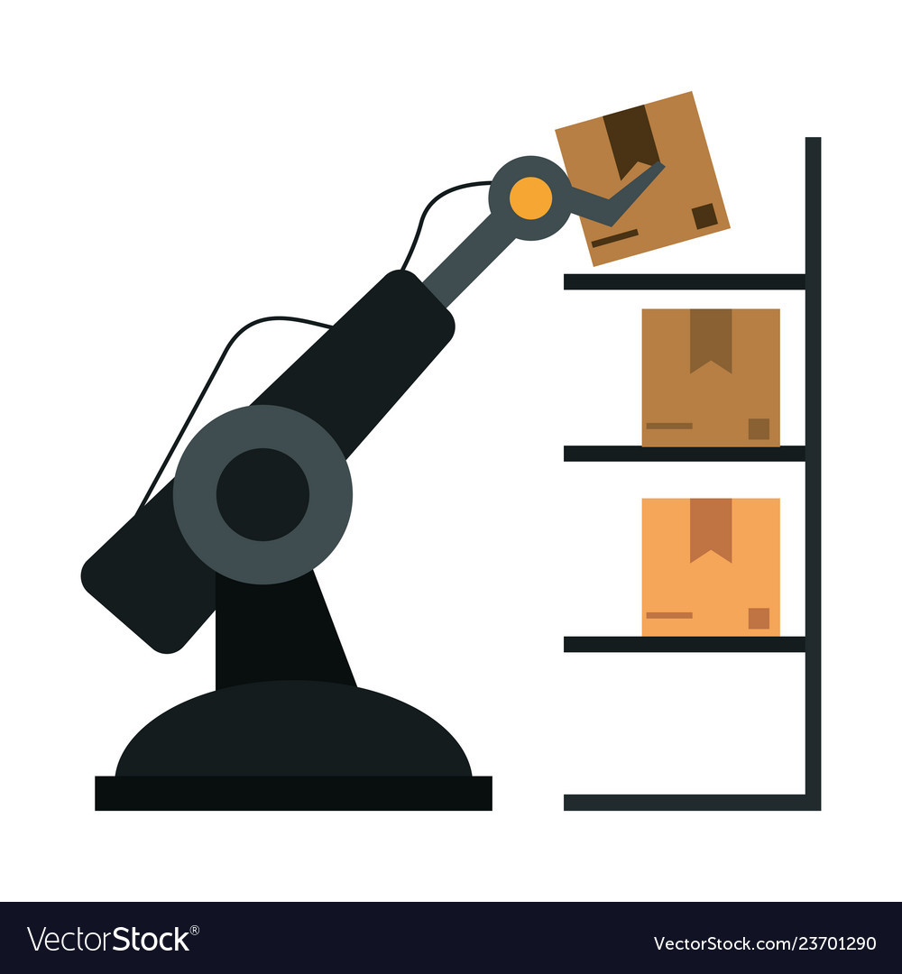 Robot arm loading box Royalty Free Vector Image