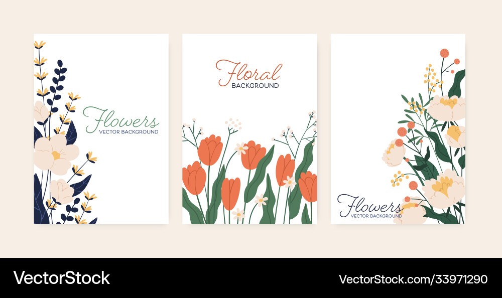 Set greeting card with elegant flowers Royalty Free Vector
