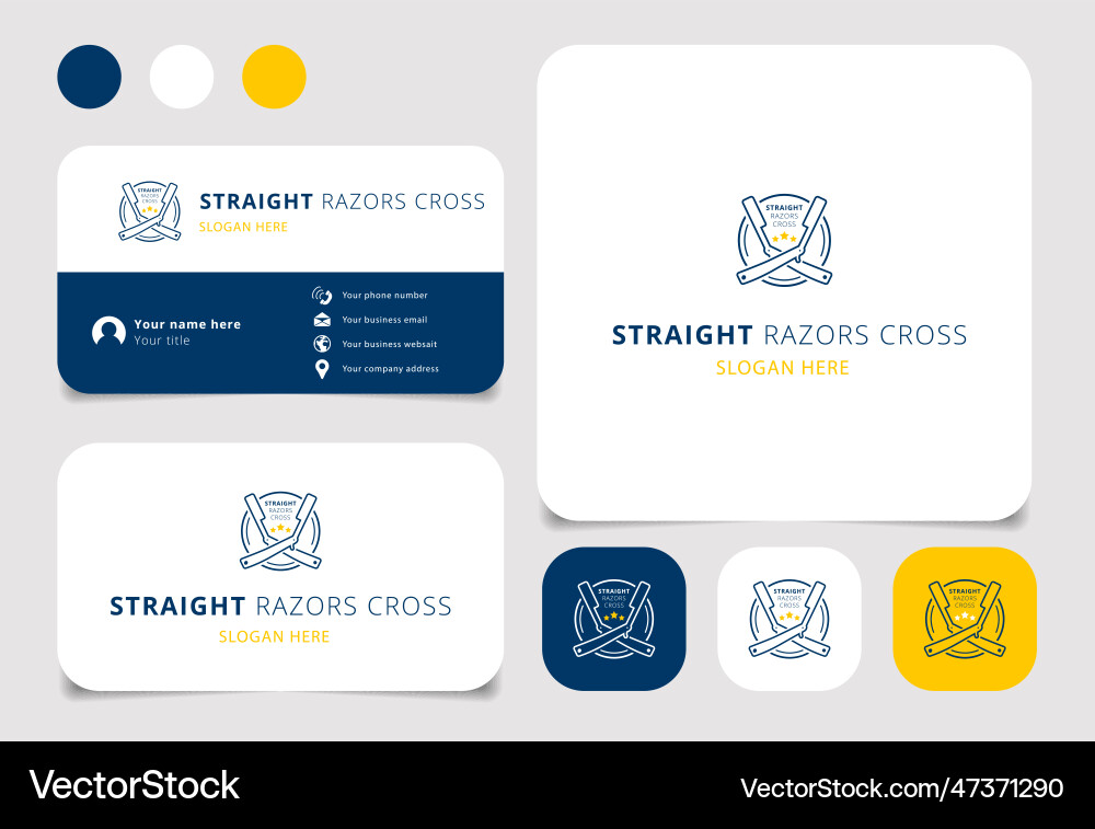 Straight razors cross logo design with editable Vector Image
