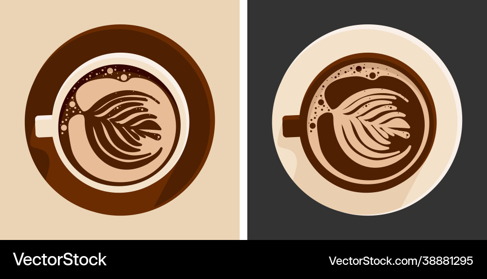Coffee top view set two mugs on a dark Royalty Free Vector