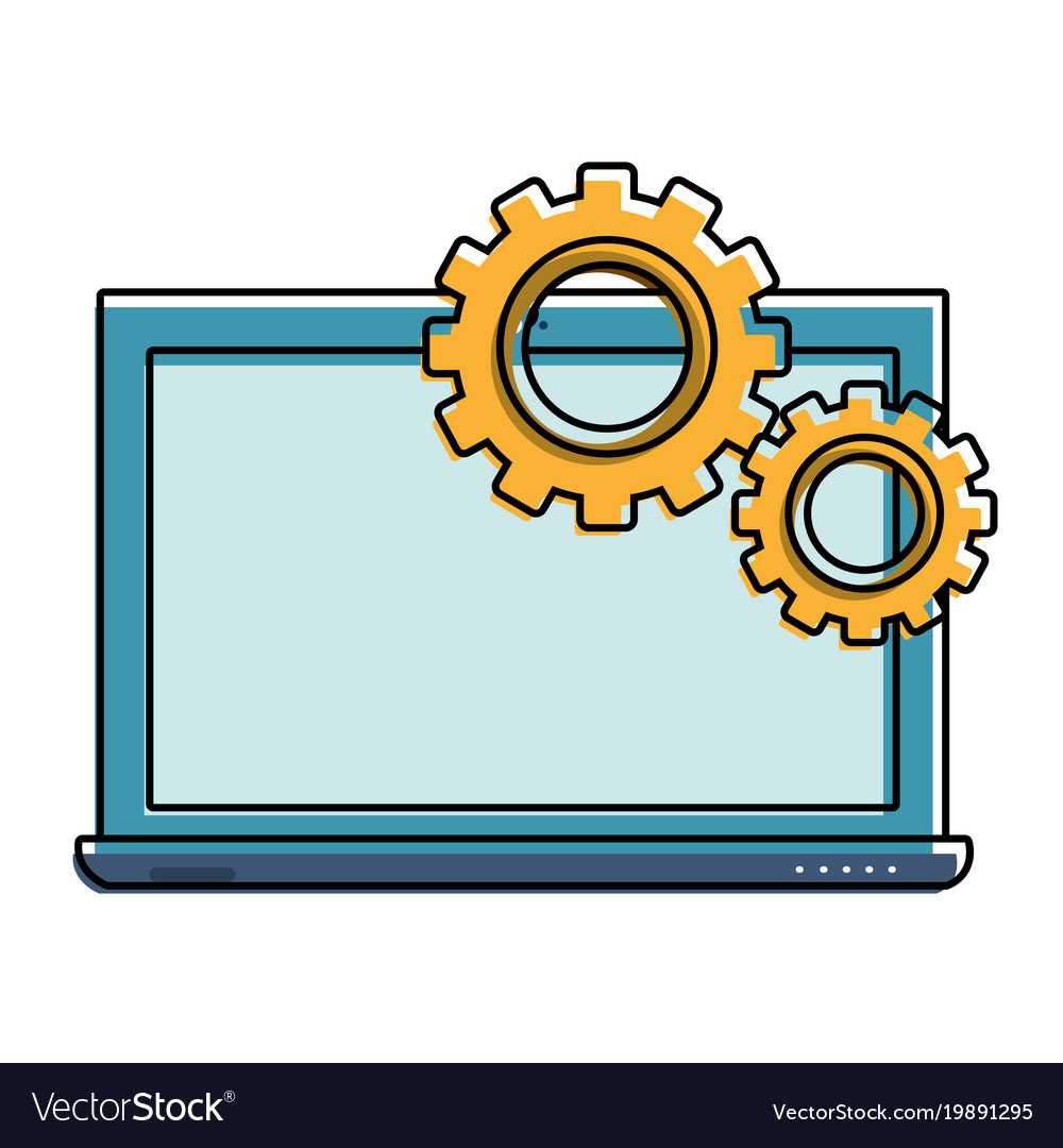 Color screen laptop technology with gears process Vector Image