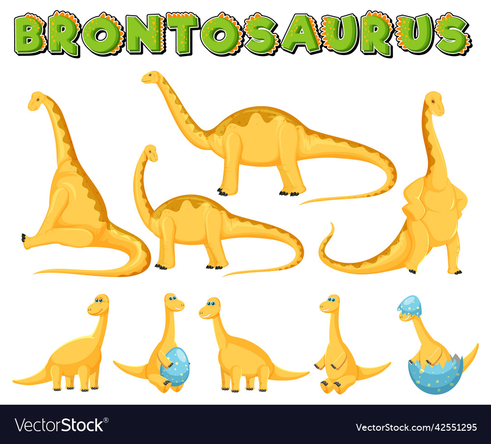Different cute brontosaurus dinosaur cartoon Vector Image