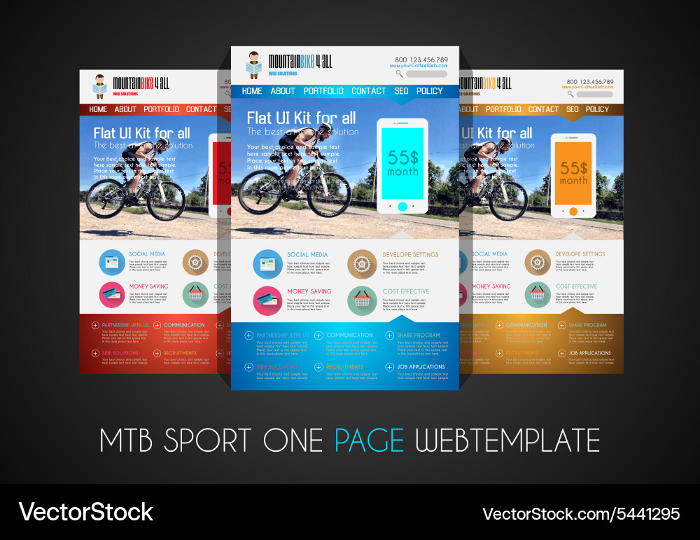 One page sport website flat ui design template Vector Image
