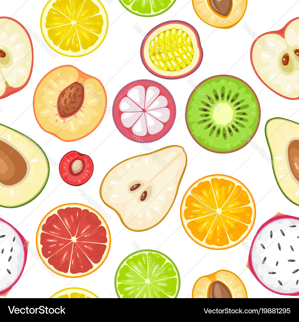Seamless pattern fruits slice apple kiwi lemon Vector Image