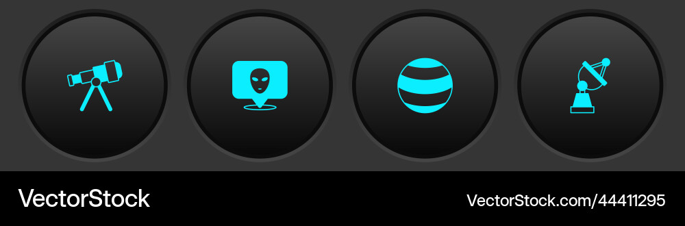 Set telescope alien planet and satellite dish Vector Image