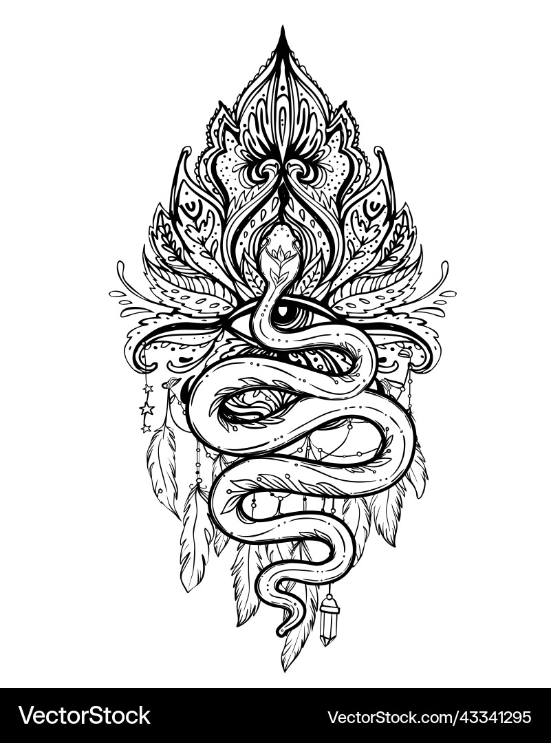 Snake and triple moon phases sacred geometry Vector Image