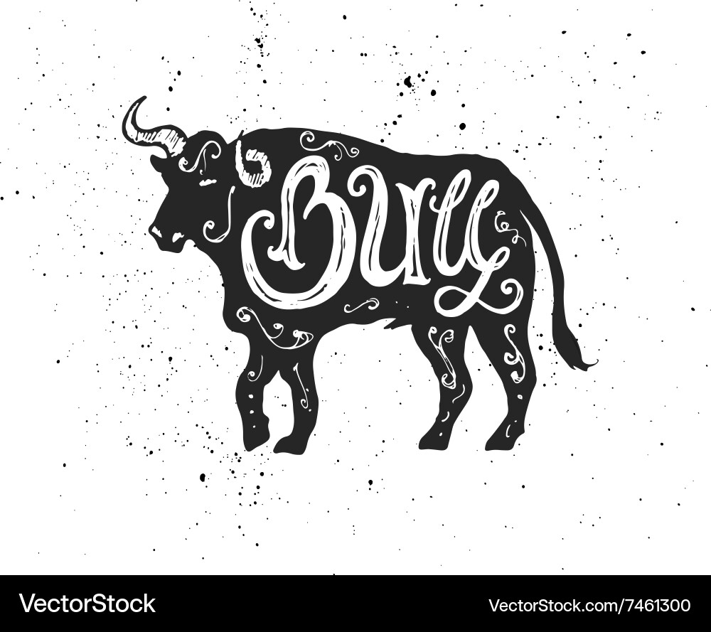 Bull lettering in silhouette Royalty Free Vector Image