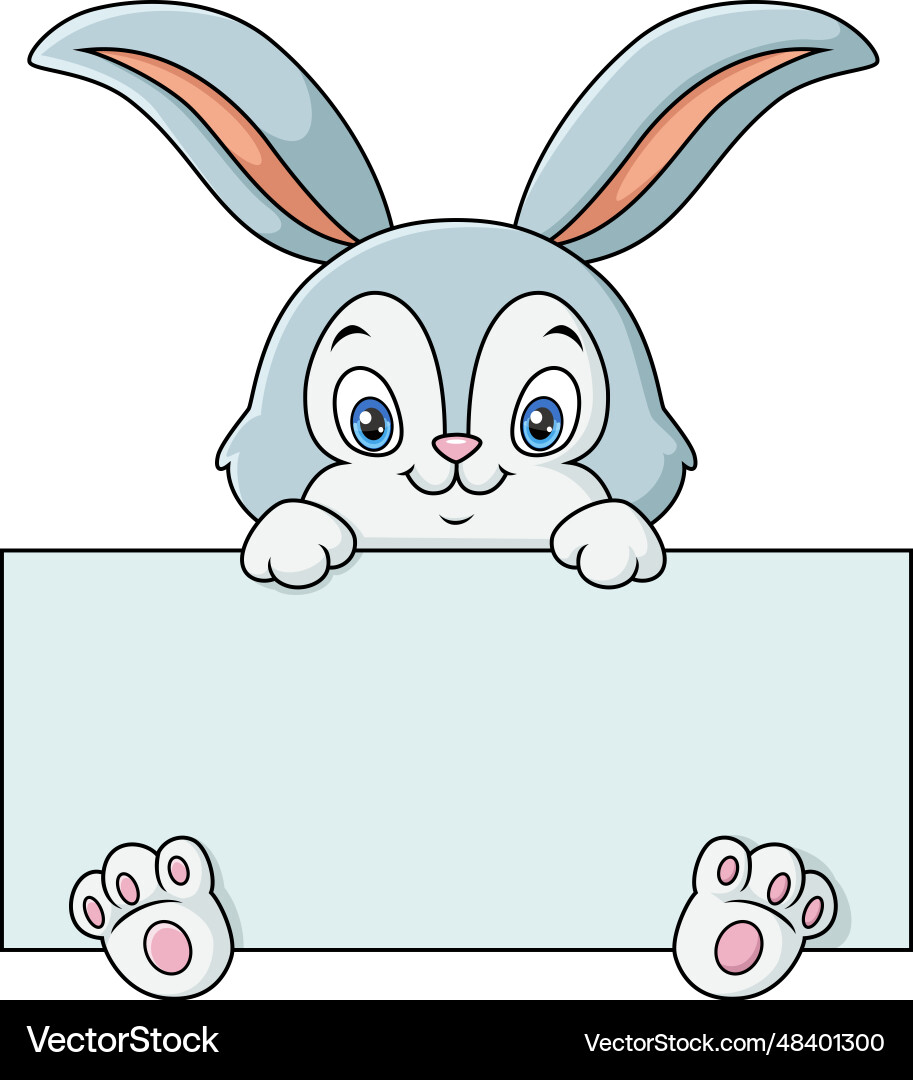 Cute rabbit cartoon holding blank sign Royalty Free Vector