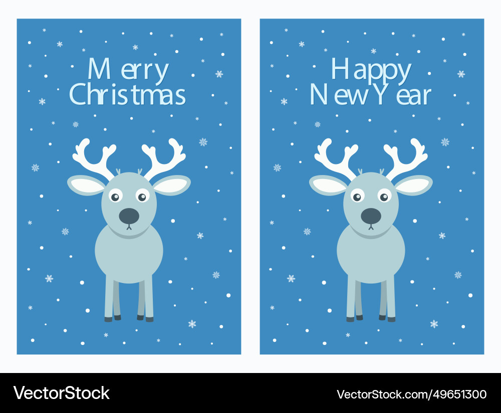 Gray reindeer on blue snowflake background merry Vector Image