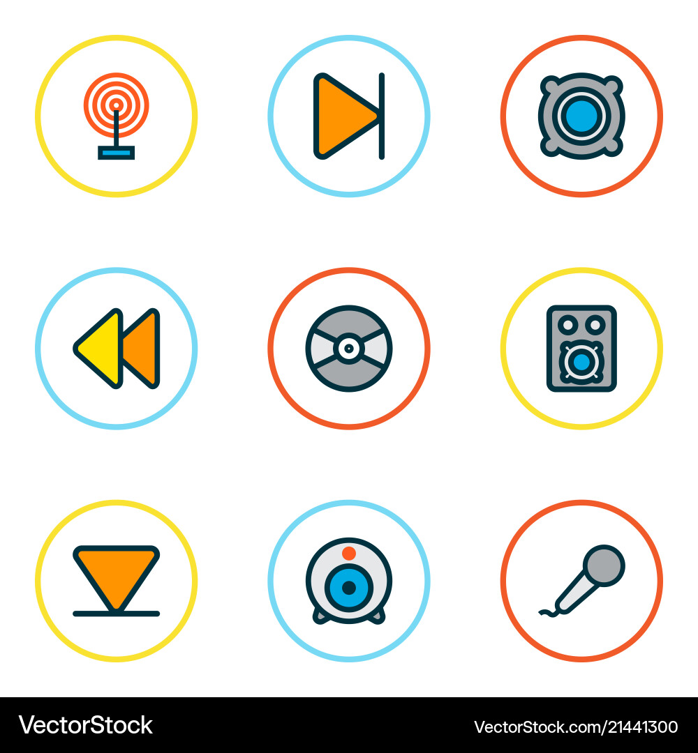 Media icons colored line set with broadcast arrow Vector Image