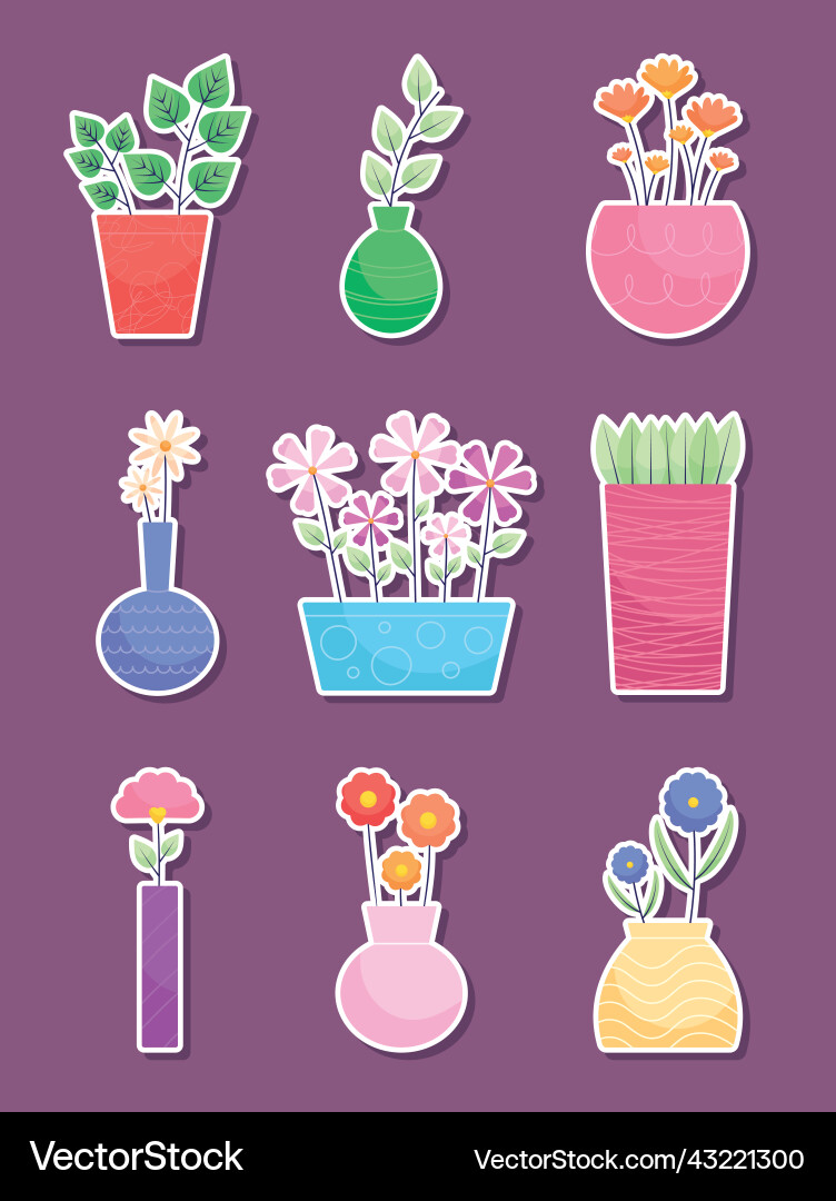 Plants and flowers icon set Royalty Free Vector Image