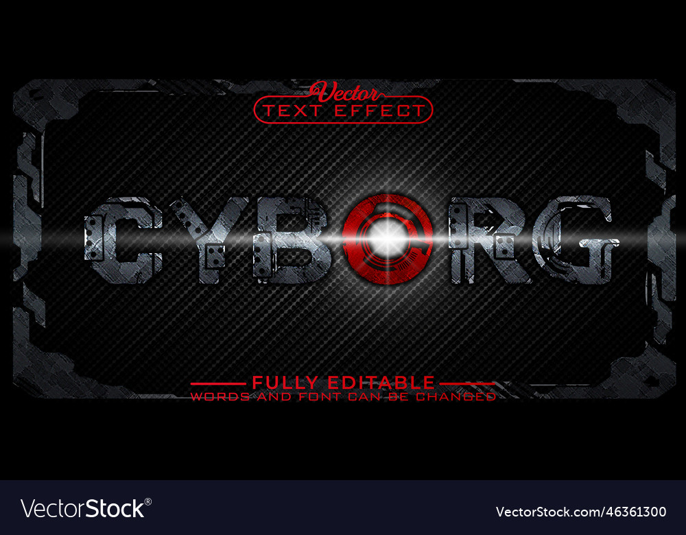 Robotic silver worn cybrog editable text effect Vector Image