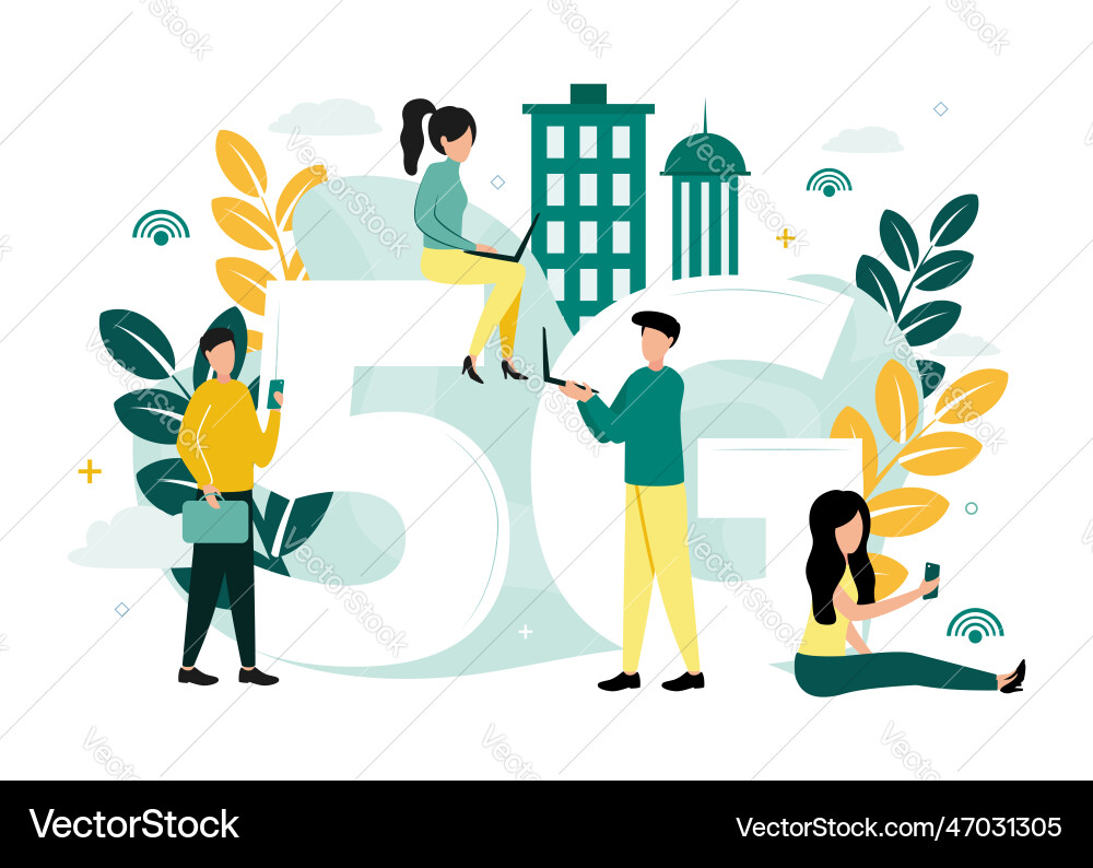 5g internet men and women Royalty Free Vector Image