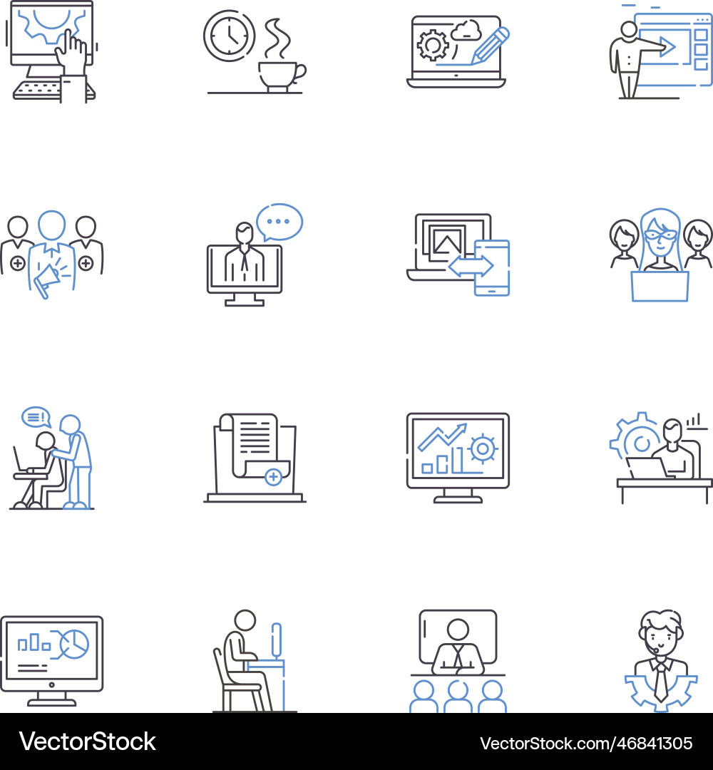 Administering line icons collection supervising Vector Image