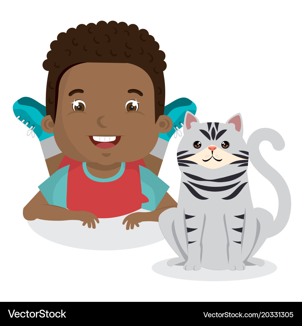 Boy with cat character Royalty Free Vector Image