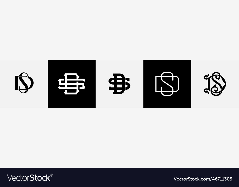 Initial letters ds monogram logo design bundle Vector Image