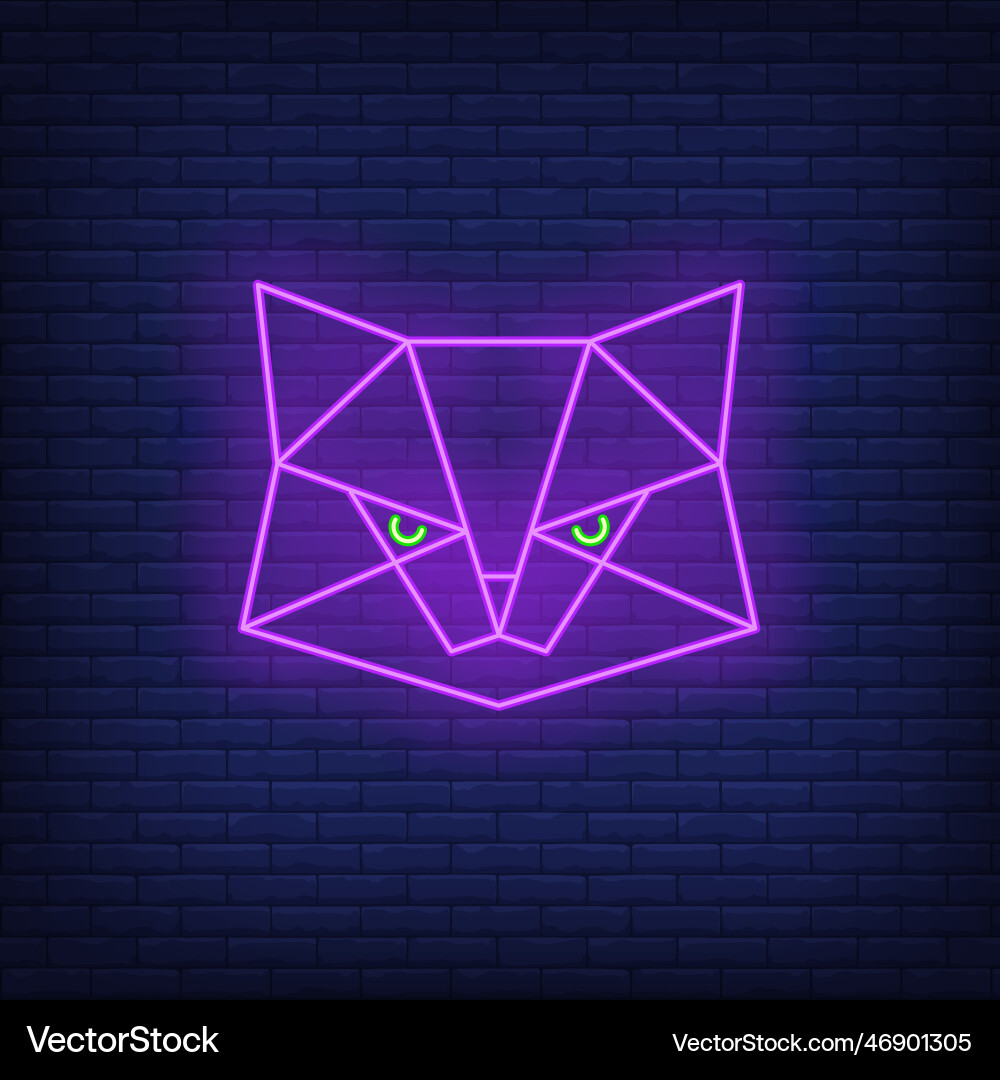 Polygonal geometric cat face neon sign Royalty Free Vector