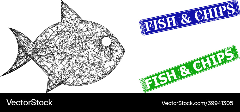 Scratched fish and chips seals and polygonal mesh Vector Image