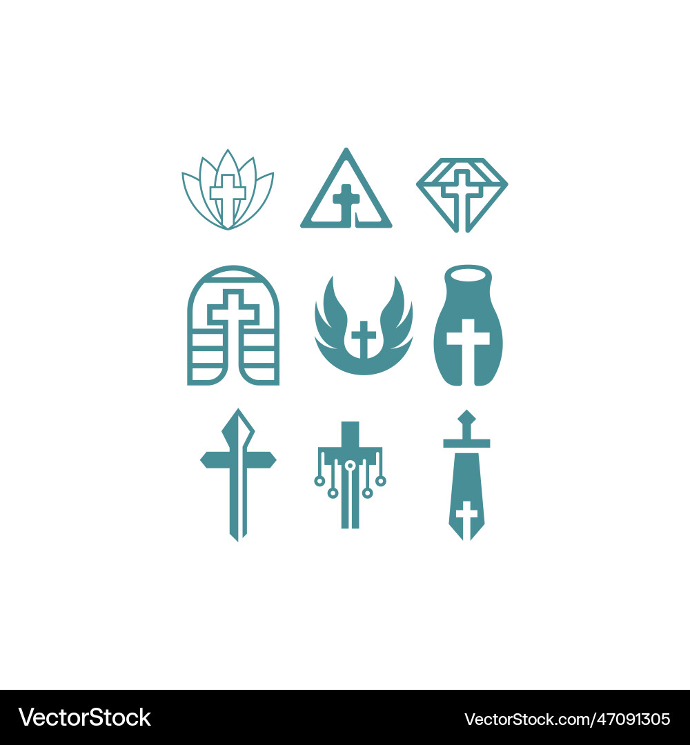 Set cross church icon collection creative design Vector Image