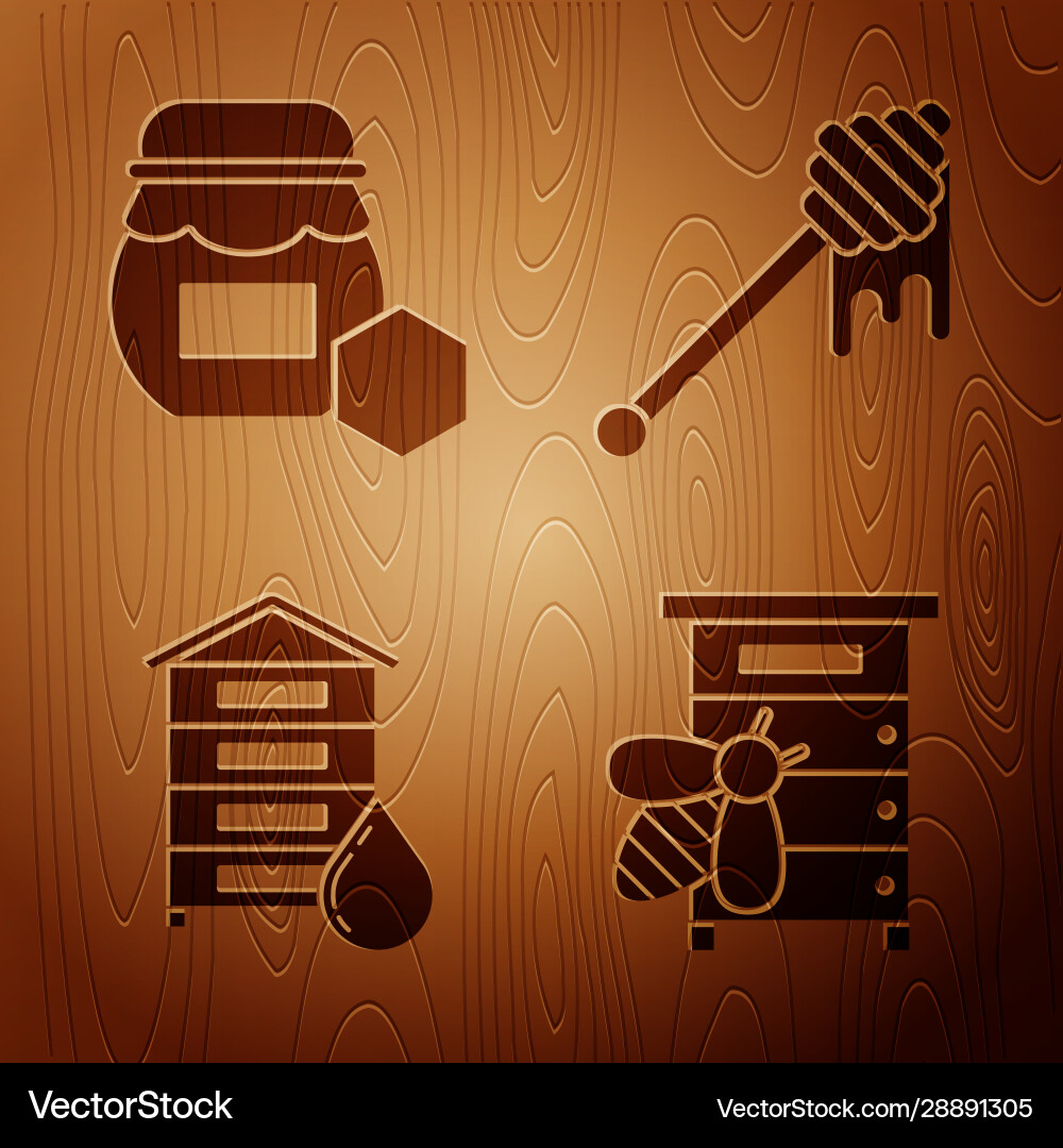 Set hive for bees jar honey hive for bees Vector Image