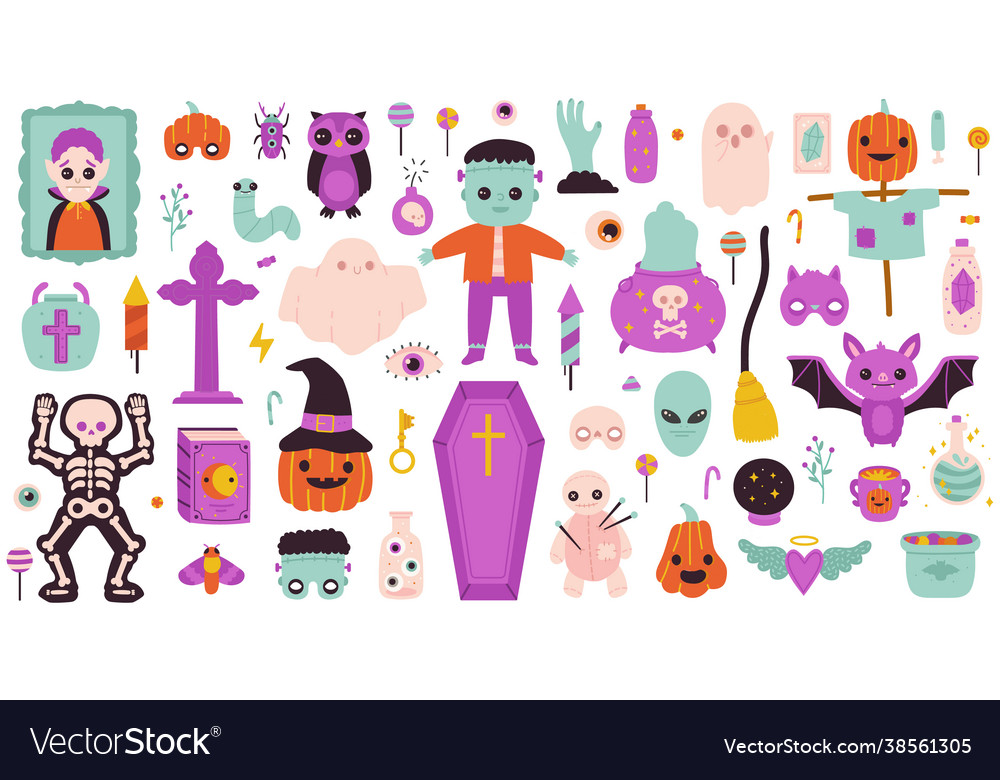 Spooky halloween symbols happy ghost Royalty Free Vector Spooky halloween symbols happy ghost Royalty Free Vector