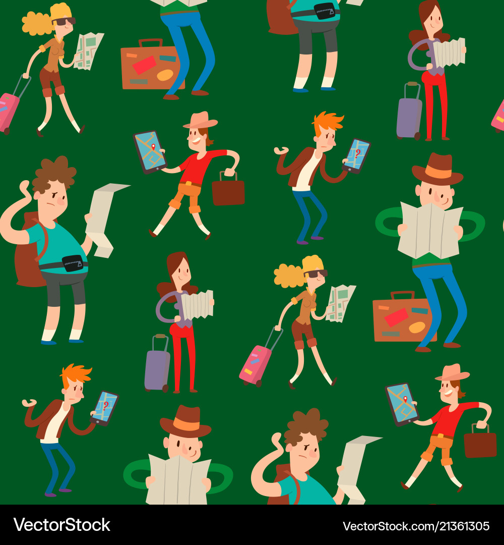 Traveler people searching right direction on map Vector Image